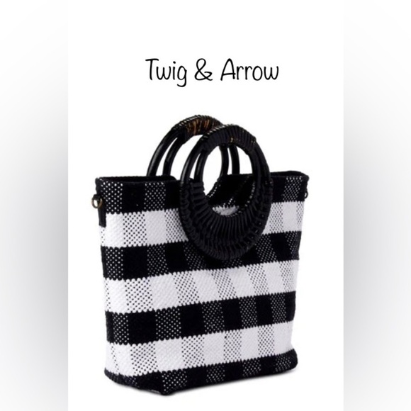 Twig & Arrow | Bags | Nwt Twig Arrow Wicker Handled Blackwhite Gingham ...
